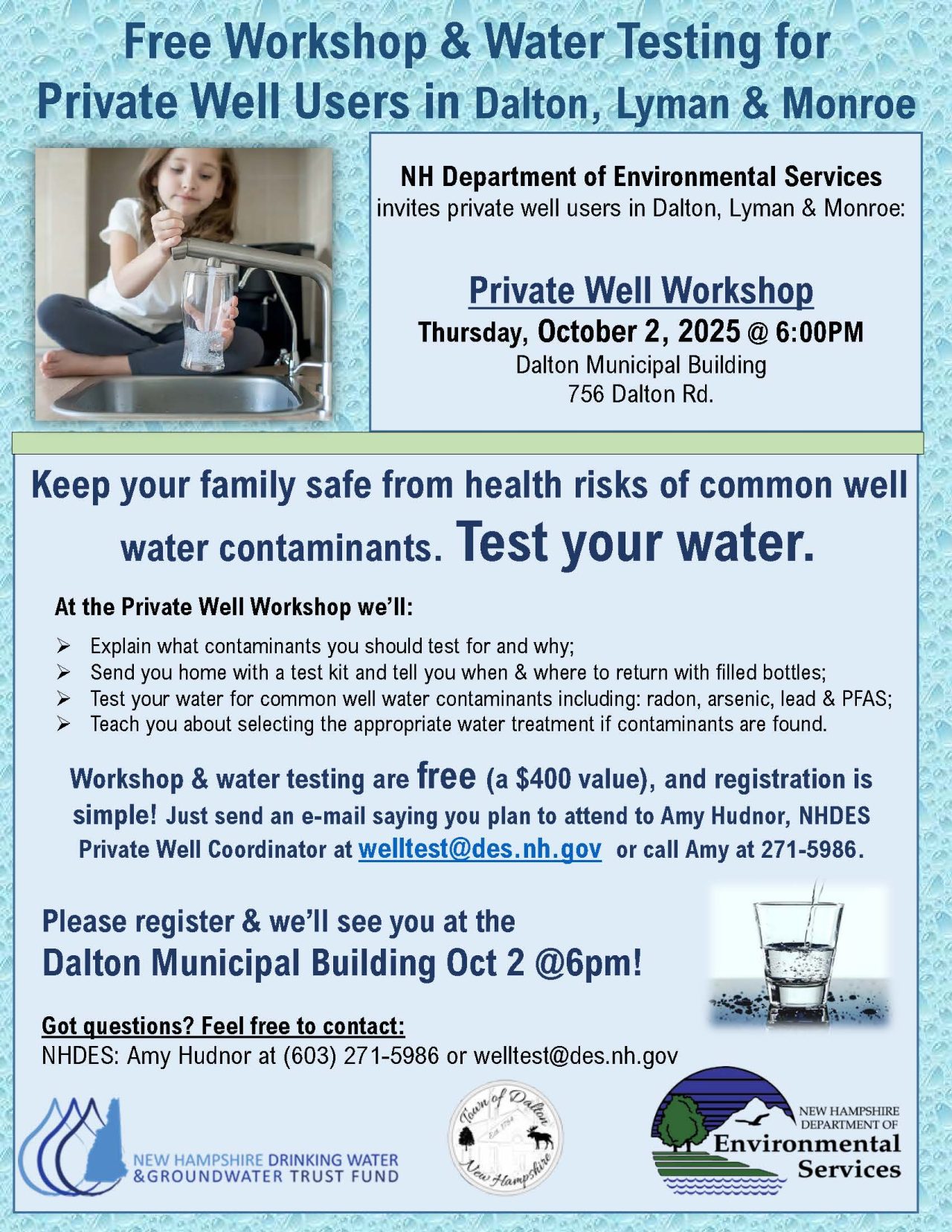 FREE Private Well Testing - Town of Dalton, New Hampshire