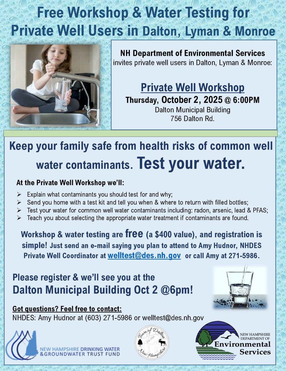 FREE Private Well Testing - Town of Dalton, New Hampshire